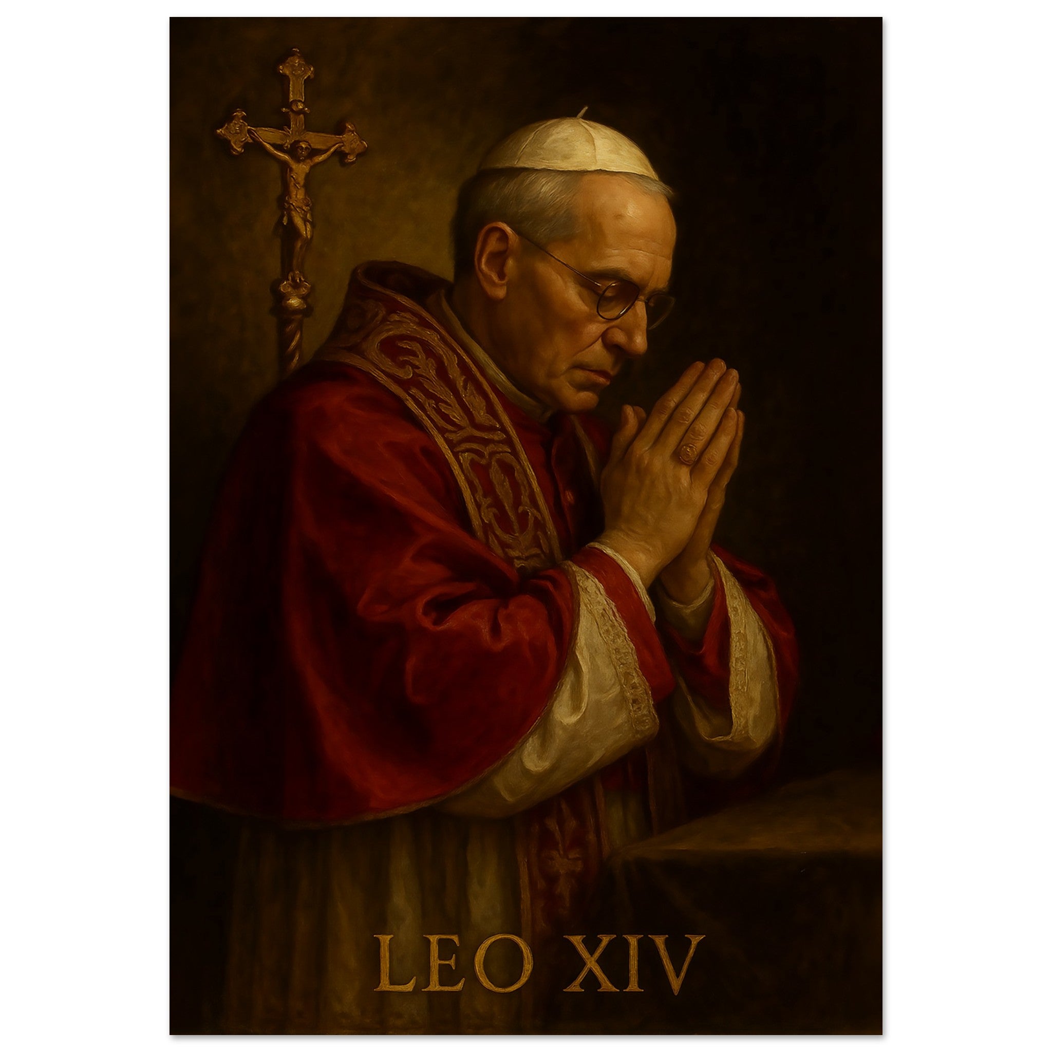 Baroque Style Portrait of Pope Leo XIV in Prayer – Wood Print Art ...