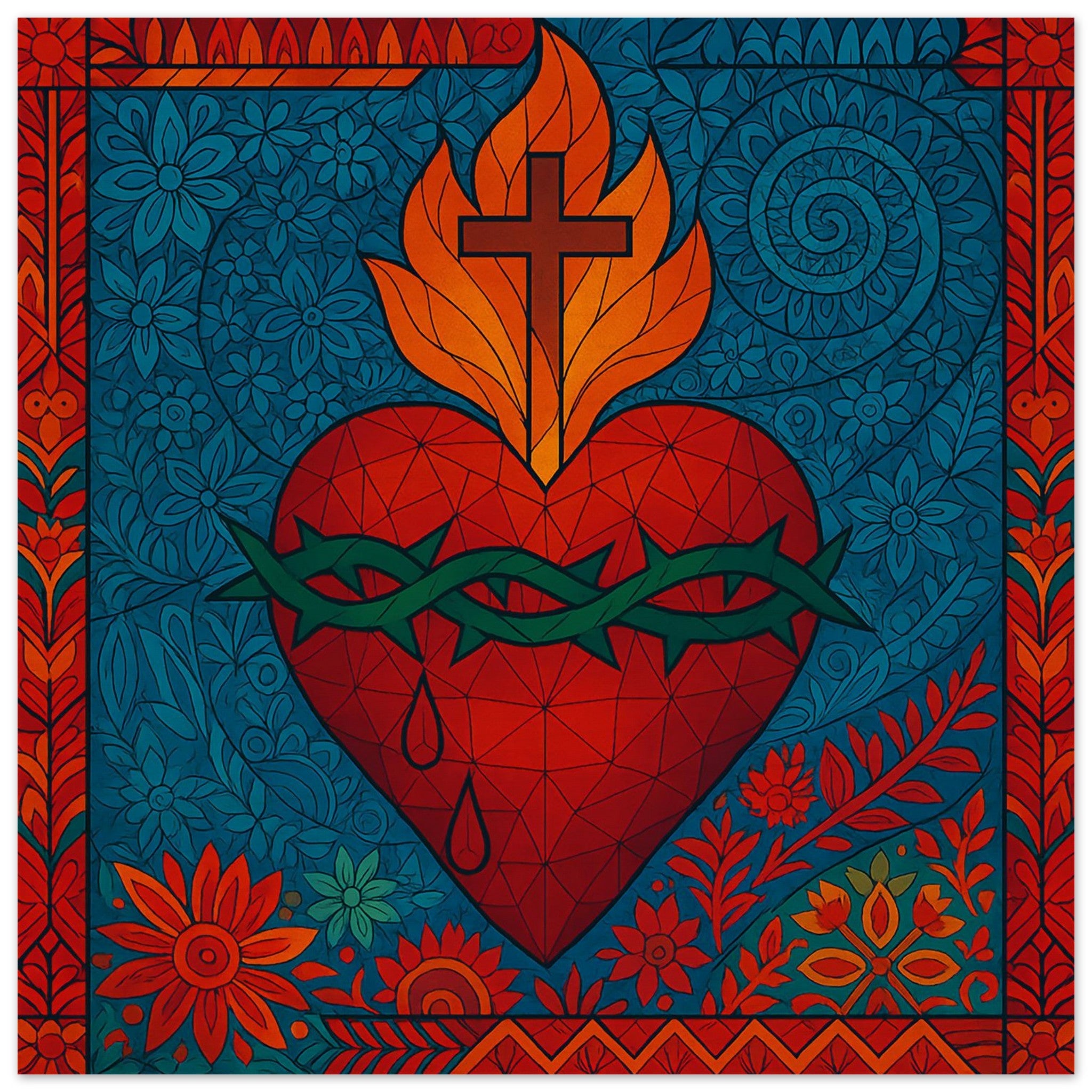 Contemporary Sacred Heart of Jesus Wood Icon – Holy Rosary Team